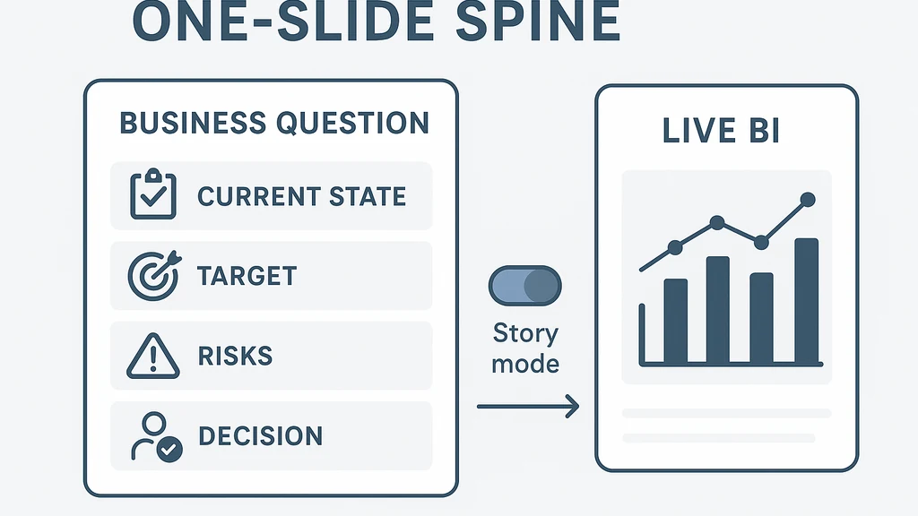 Present Power BI to executives: spine-led live BI workflow